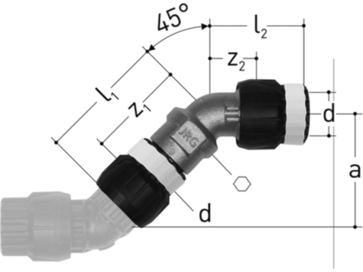 Winkel 45° d 40 4676.240 mit loser MT-Mutter - Schwarz Stahl AG, Lenzburg