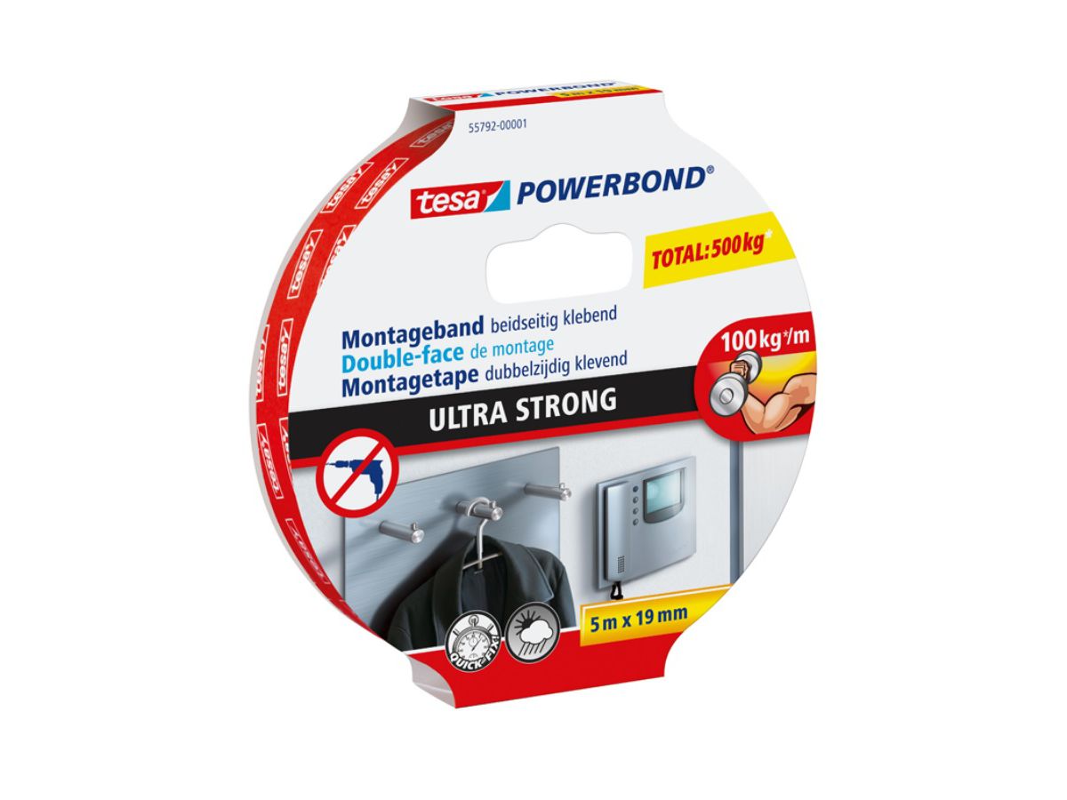 TESA Montageband, doppelseitig, ULTRA STRONG B=19mm, L=5m, extra stark ...